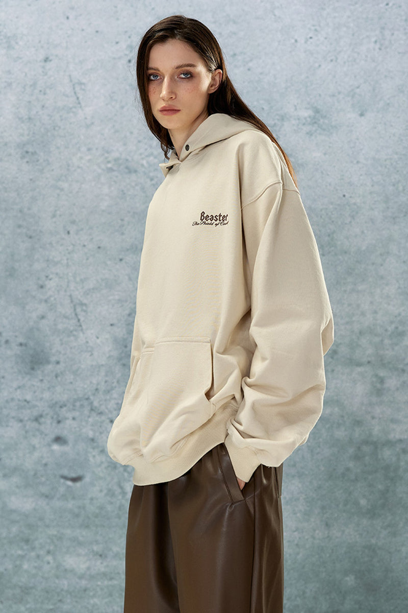 Letter Foam Print Hoodie-Beige – BEASTER