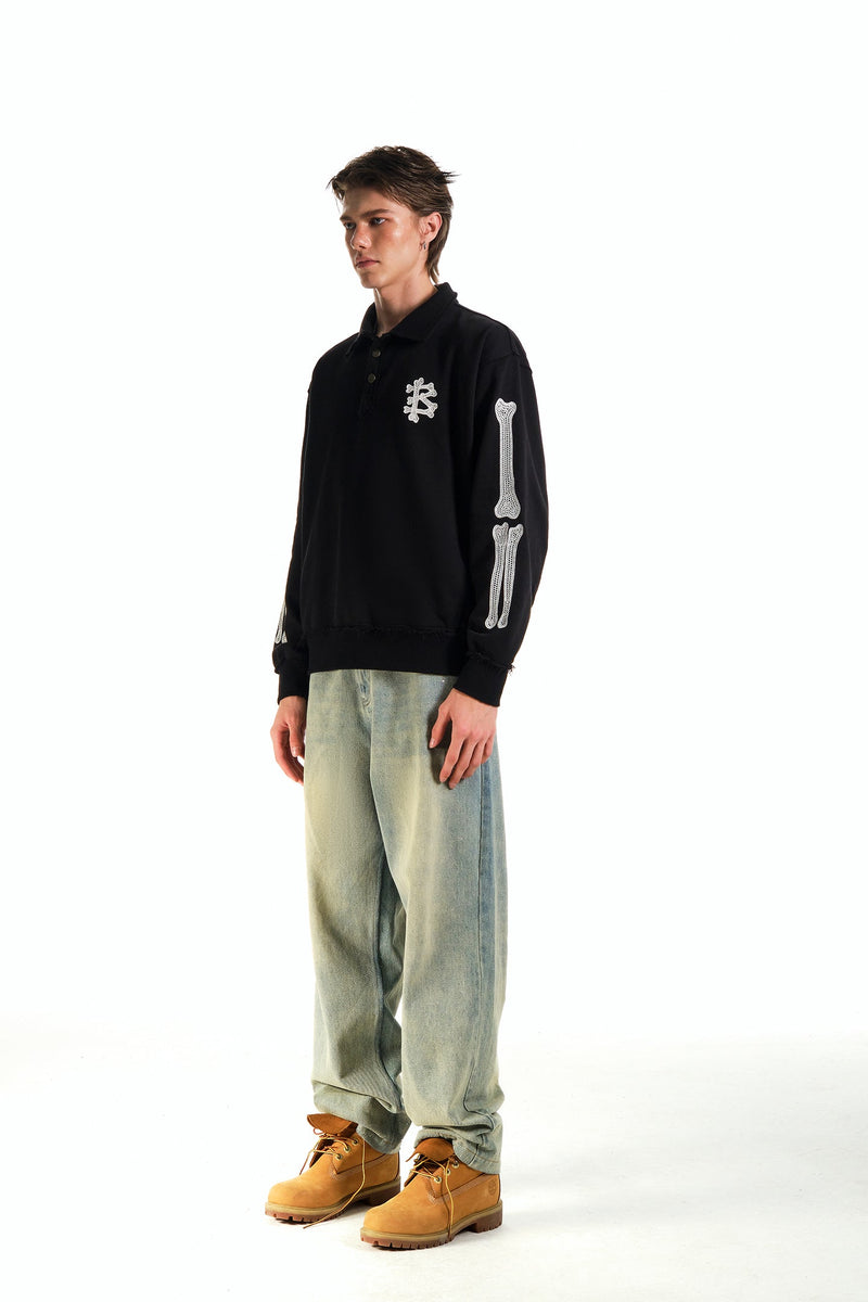 BEASTER Embroidered Pattern Long-sleeved Polo Shirt